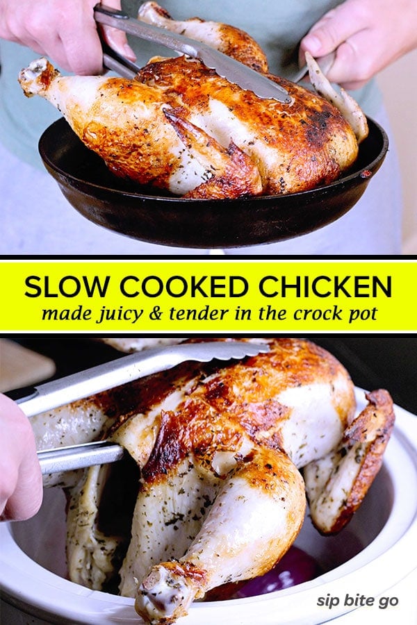 How to slow cook a whole chicken in the crock pot - Sip Bite Go