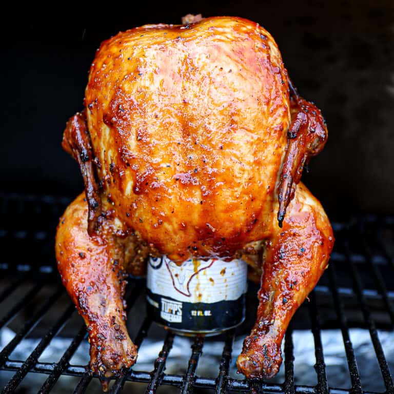 Best Traeger Smoked Beer Can Chicken w/ BBQ Rub - Sip Bite Go