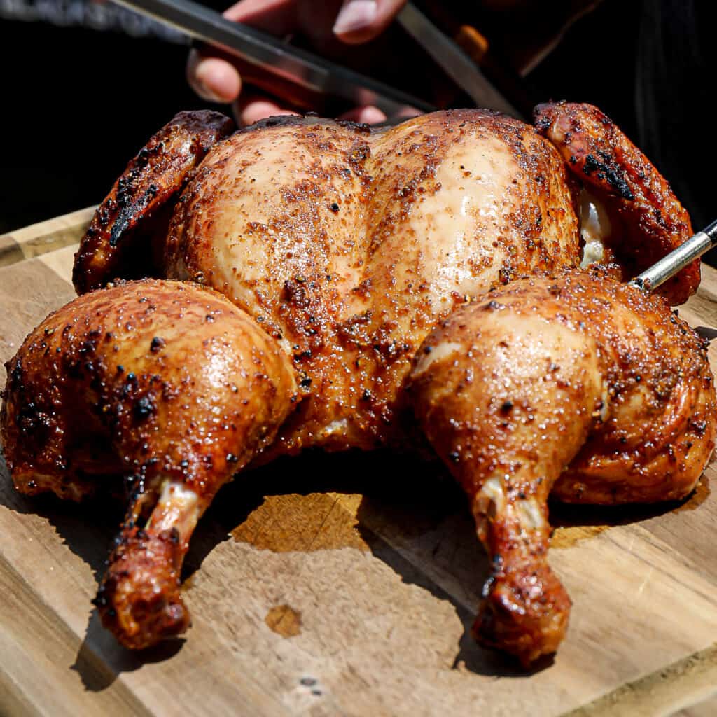 Crispy Skin Traeger Smoked Spatchcocked Chicken - Sip Bite Go