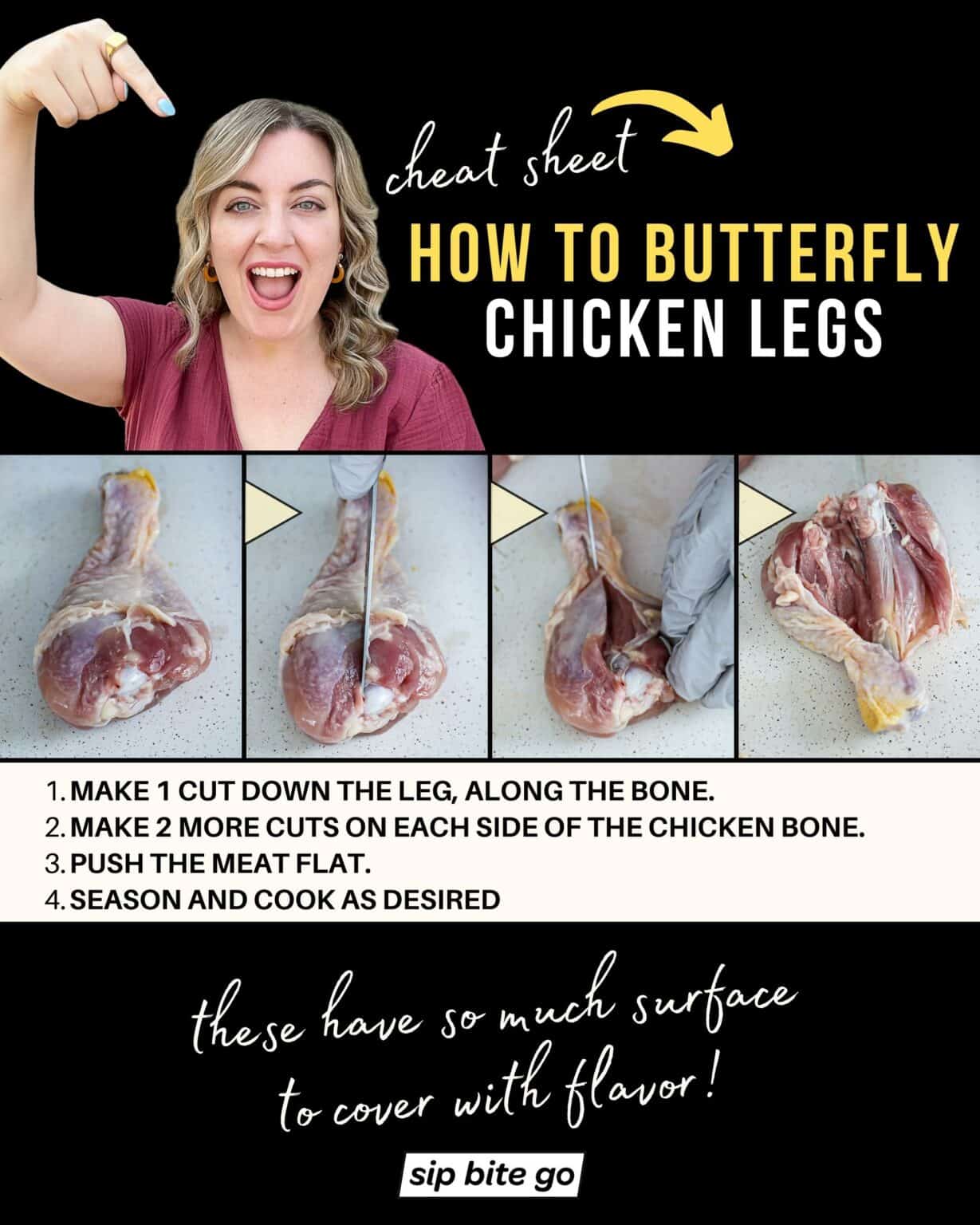 How To Butterfly Chicken Legs (aka Drumsticks) - Sip Bite Go